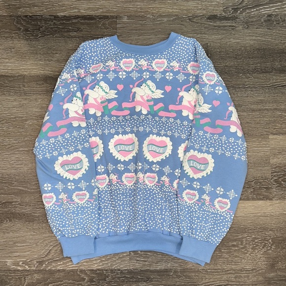 Tops | Puffy Retro Teddy Bear Hearts Sweatshirt Large | Poshmark